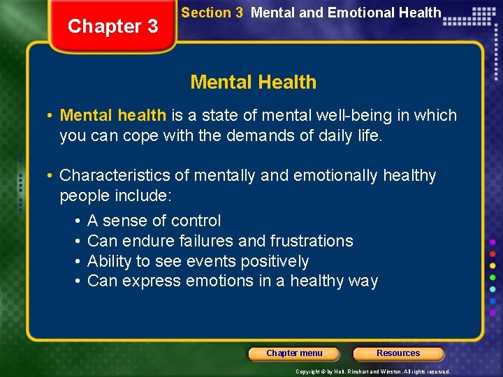 Chapter 3 Section 3 Mental and Emotional Health