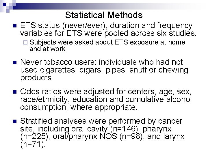 Environmental Tobacco Smoke ETS and the Risk of