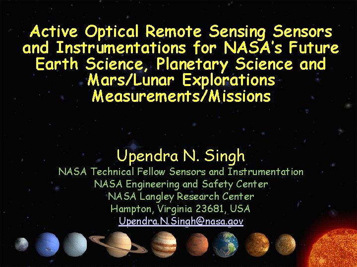 Active Optical Remote Sensing Sensors and Instrumentations for
