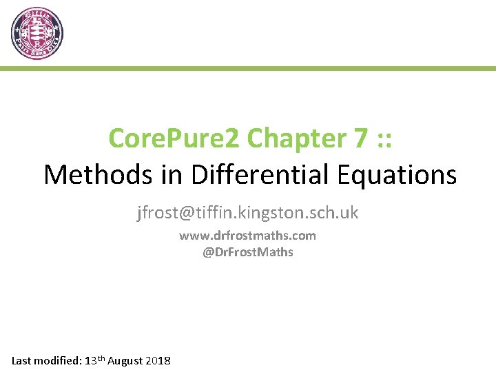Core Pure 2 Chapter 7 Methods in Differential