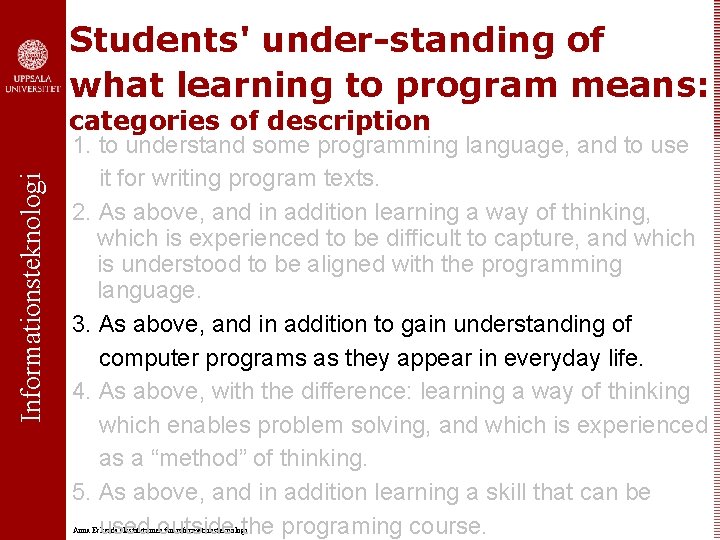 Novice Students Learning of ObjectOriented Programming Anna Eckerdal