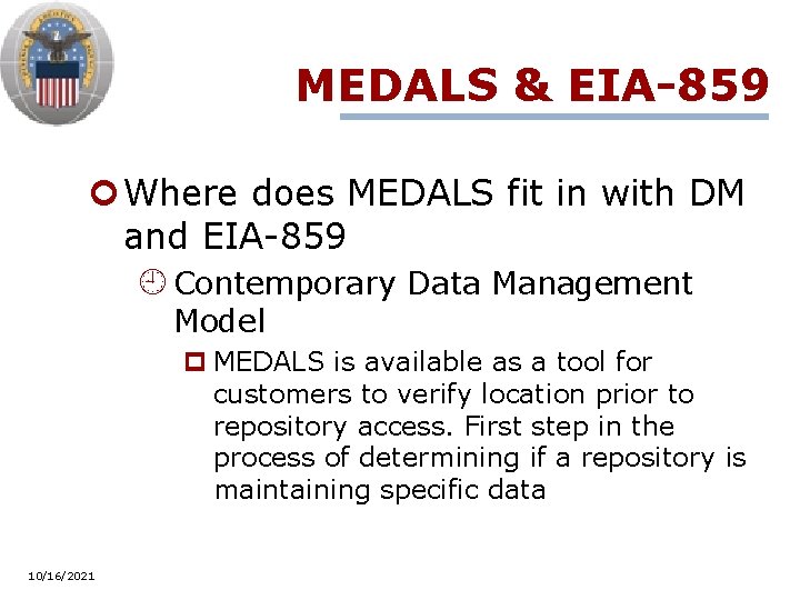 Military Engineering Data Asset Locator System MEDALS Data