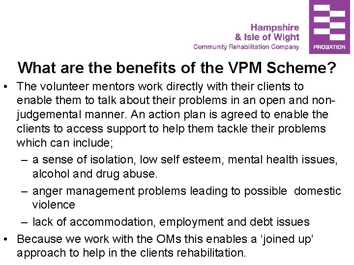 Veterans Peer Mentor VPM Scheme Presented by John