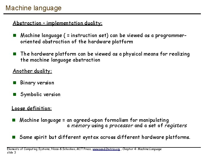 Machine Assembly Language Building a Modern Computer From