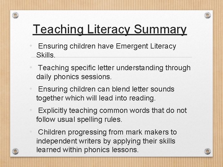 Primary 1 2019 Literacy Emergent Literacy The skills