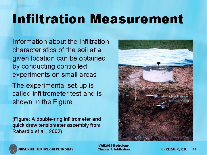 Chapter4 Infiltration UNIVERSITI TEKNOLOGI PETRONAS VAB 2063 Hydrology