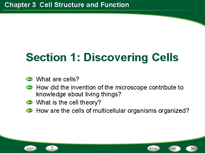 Chapter 3 Cell Structure and Function Table of