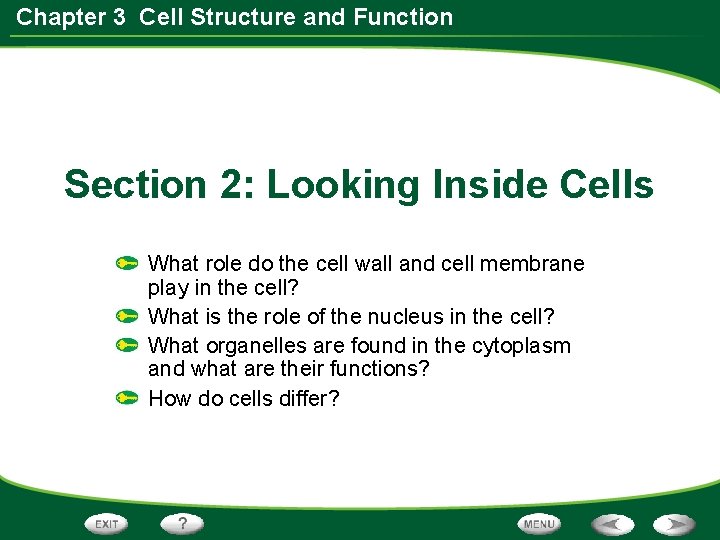 Chapter 3 Cell Structure and Function Table of