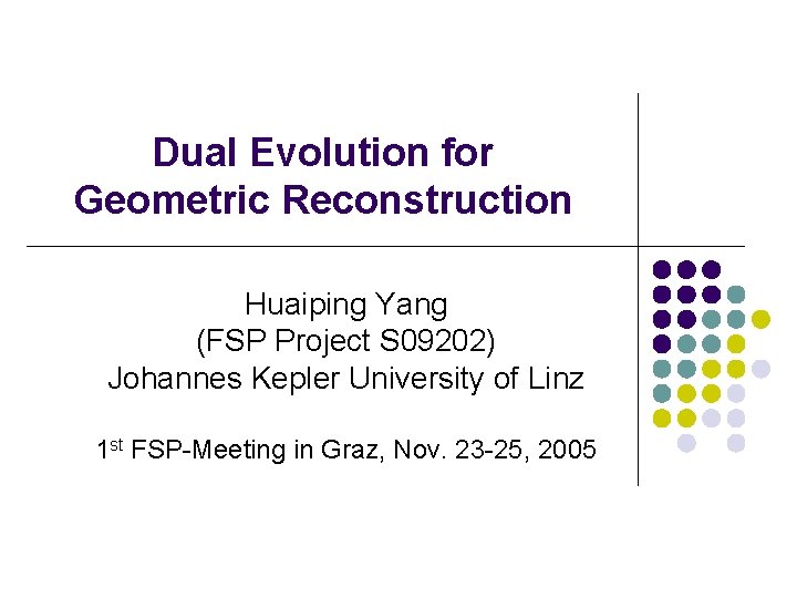 Dual Evolution for Geometric Reconstruction Huaiping Yang FSP