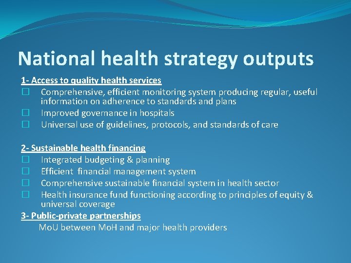 Palestinian National Health Strategy Integrated Sustainable Health System