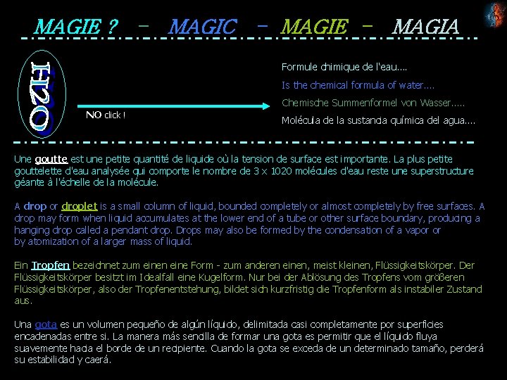 MAGIE MAGIC MAGIE MAGIA Formule chimique de leau