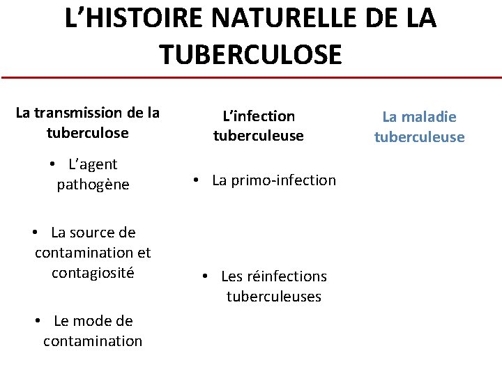 LHISTOIRE NATURELLE DE LA TUBERCULOSE Cours 4me anne