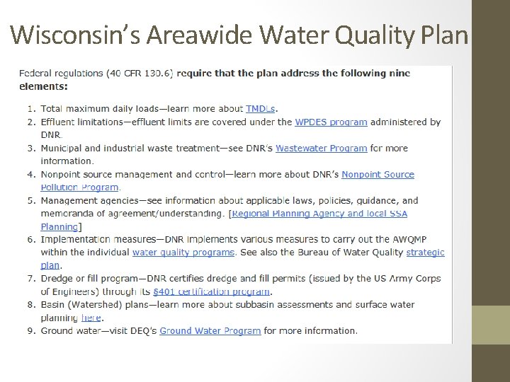 Wisconsin Clean Water Act Water Quality Management Plans