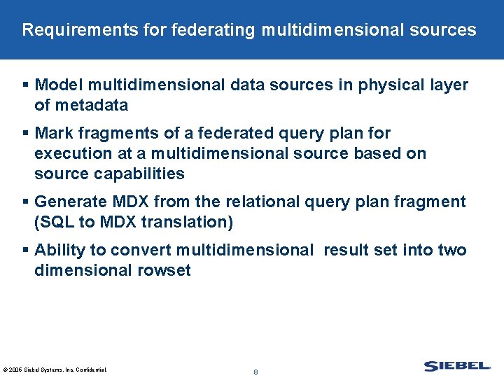 Modeling and Querying Multidimensional Data Sources in Siebel