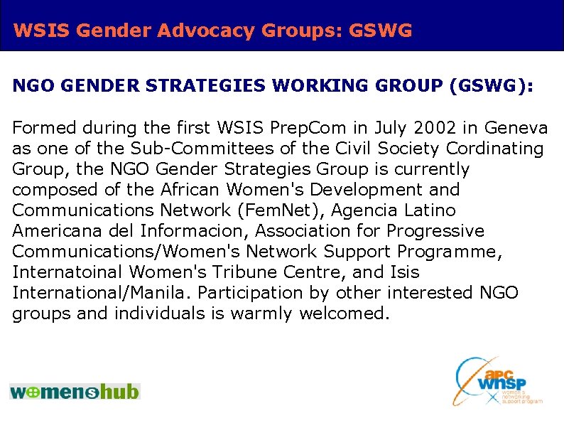 Integrating Gender into the WSIS and Beyond Presentation