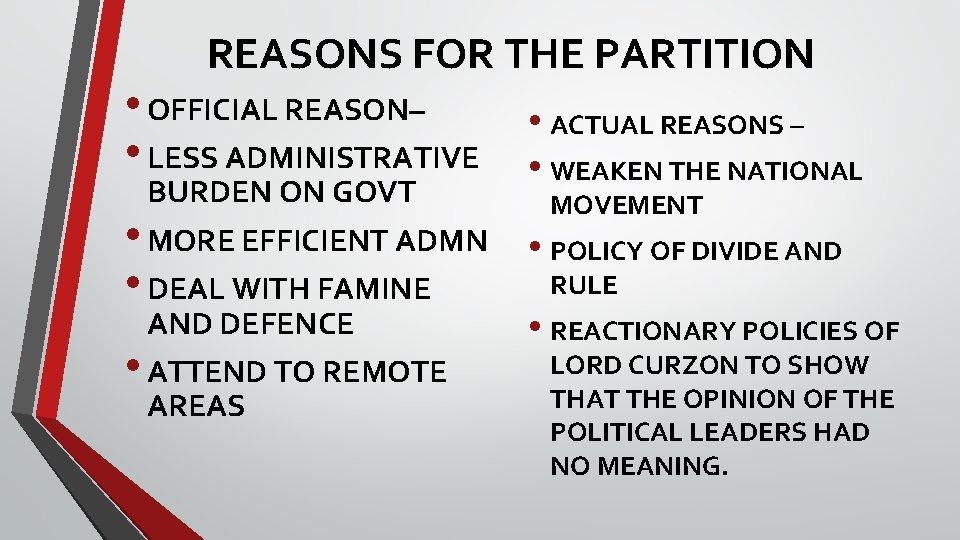 PARTITION OF BENGAL ACTUAL REASONS OFFICIAL REASONS ANTIPARTITION