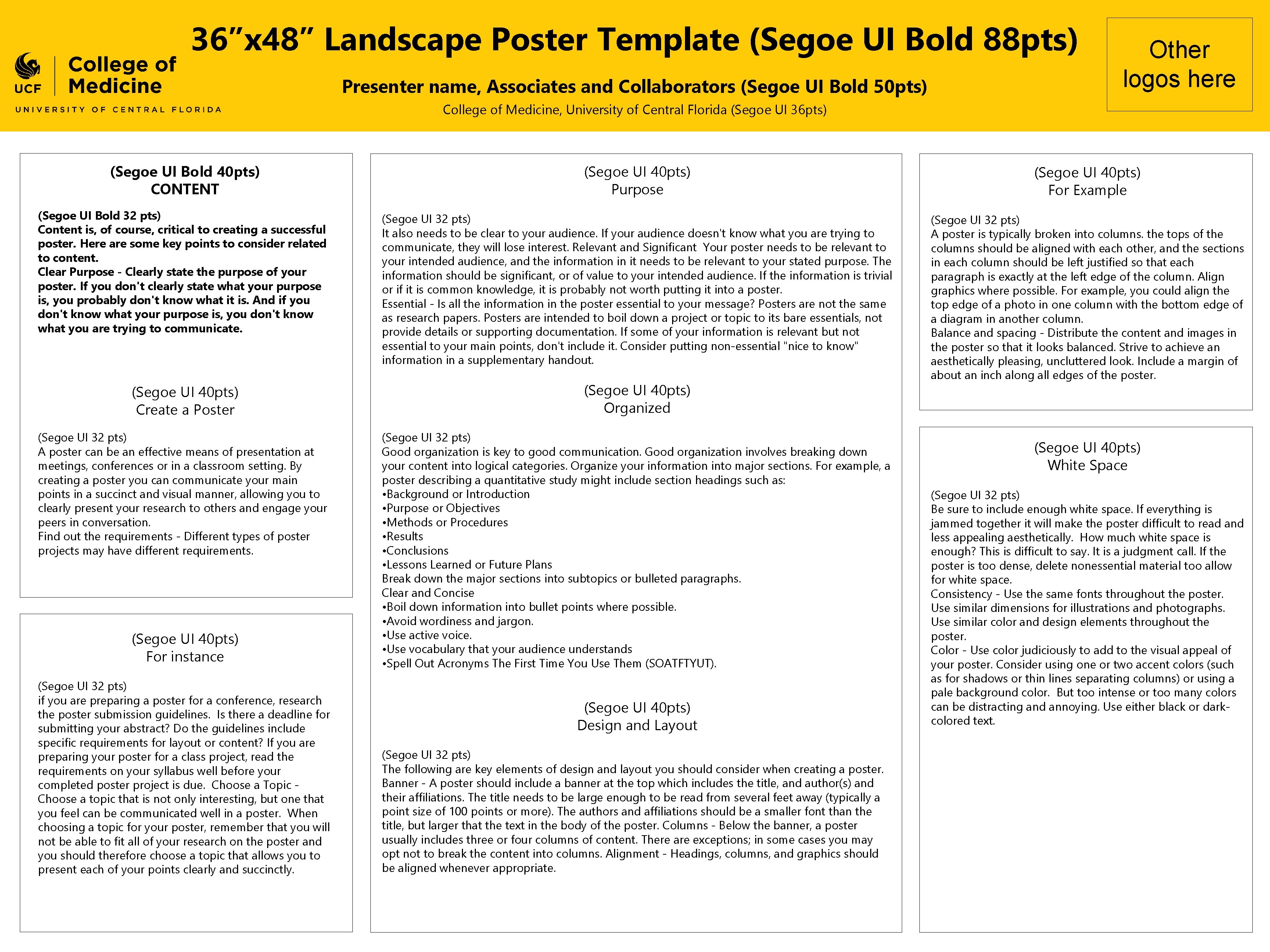 36x 48 Landscape Poster Template Segoe UI Bold