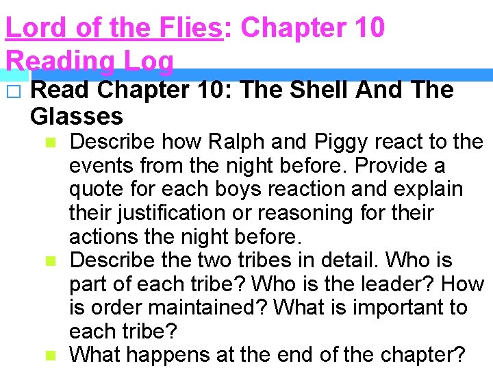 Lord of the Flies Reading Guide Chapter 1