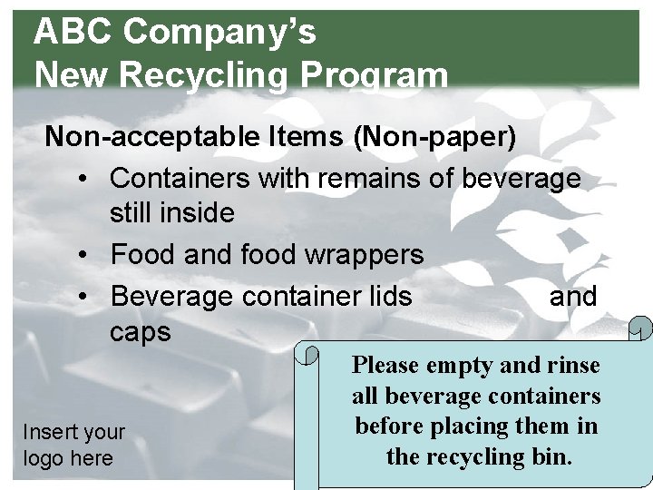 ABC Companys Title Here New Recycling Program Text