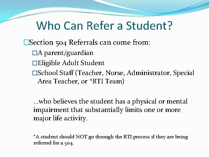 SECTION 504 of the Rehabilitation Act Its NOT