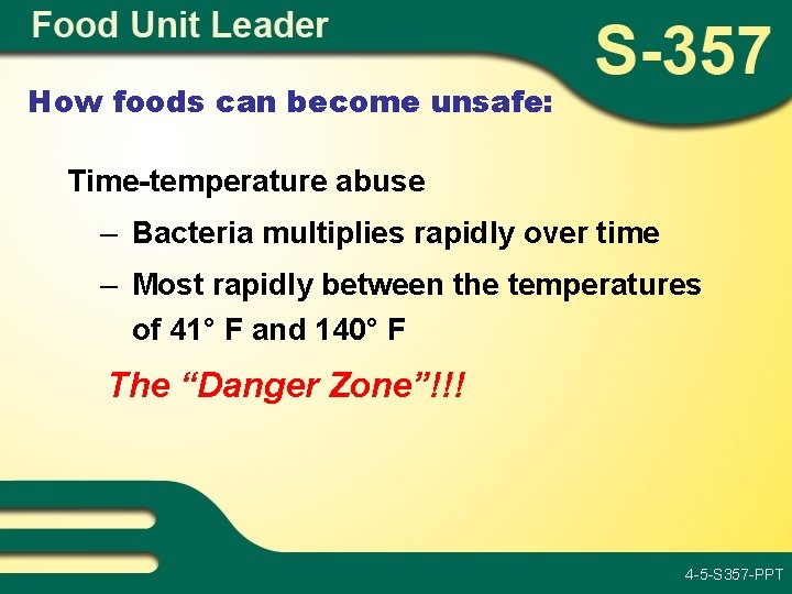 Unit 4 Safe Food Handling 4 1 S