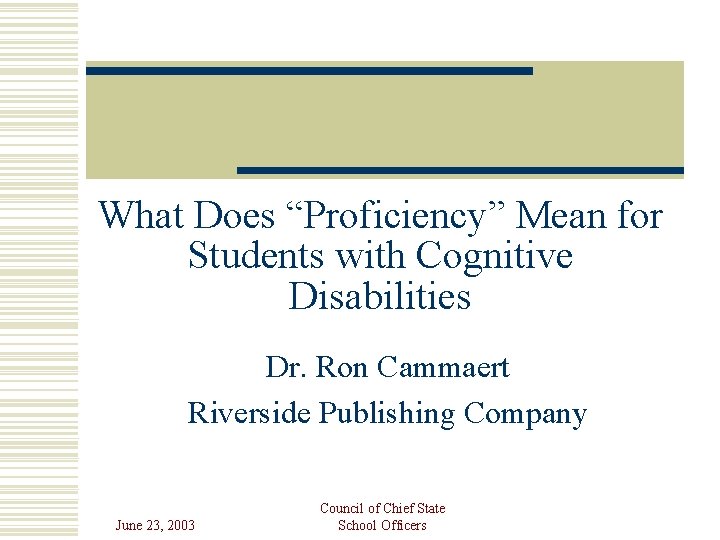 What Does Proficiency Mean for Students with Cognitive
