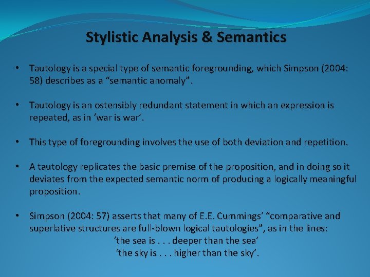 Doing Stylistic Analysis across Different Linguistic Levels II