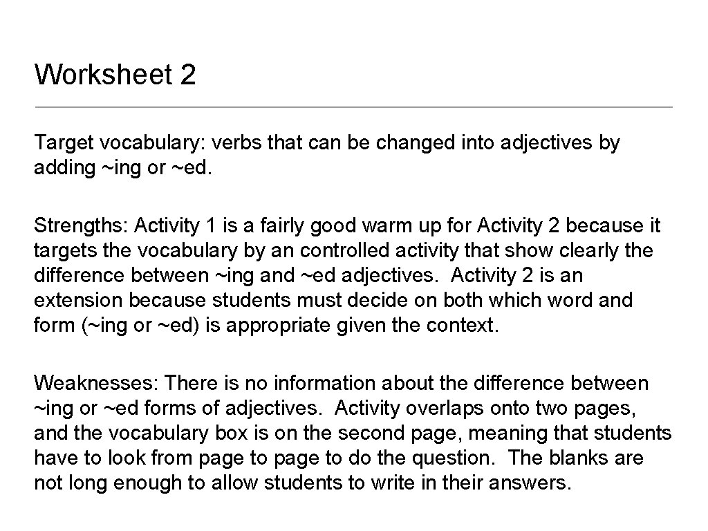 Worksheets An introduction to worksheet design Developing awareness