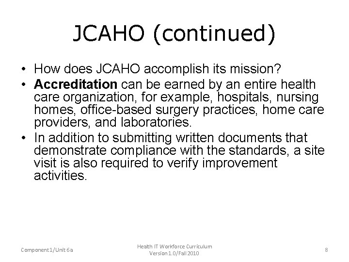 Component 1 Introduction to Health Care and Public