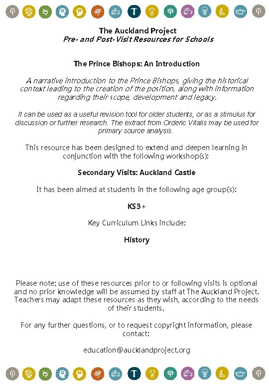 The Auckland Project Pre and PostVisit Resources for