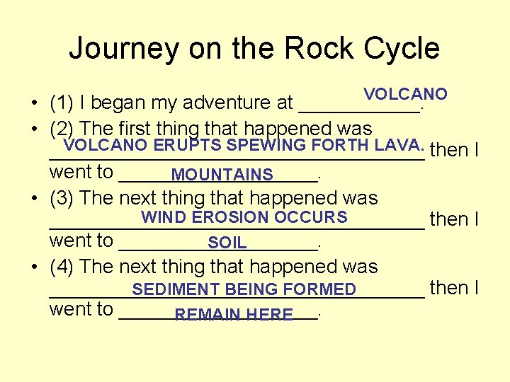 Journey on the Rock Cycle Activity Where are