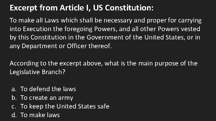 Excerpt from Article I US Constitution To make