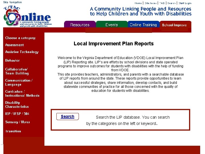 Local Improvement Plan Reports Welcome to the Virginia