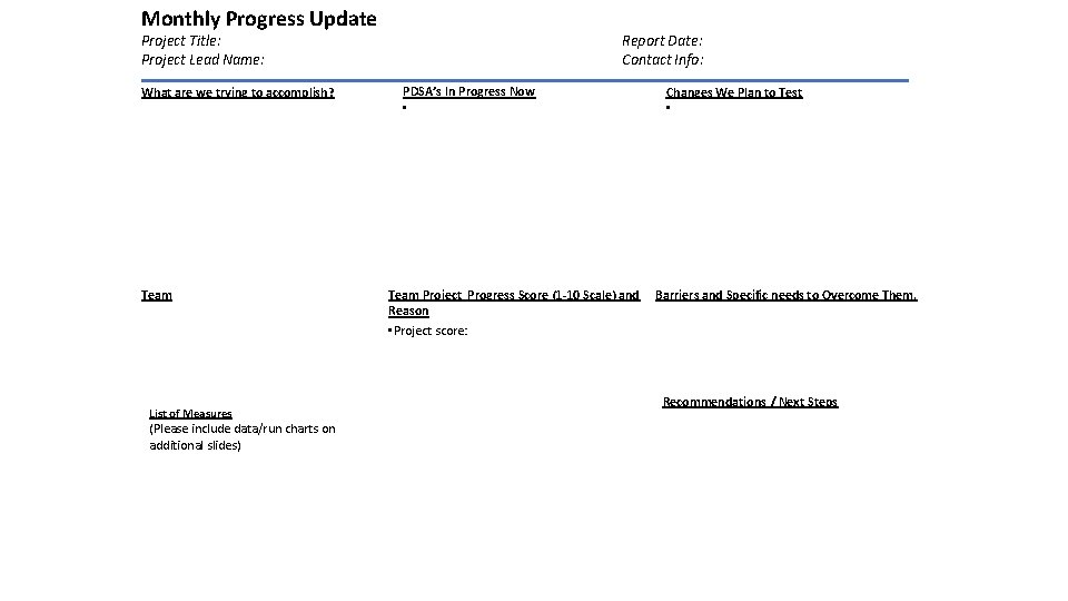 Monthly Progress Update Project Title Project Lead Name