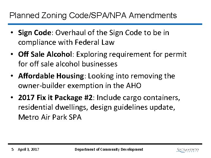 CPAC Appreciation Event Zoning Code Amendments Department of