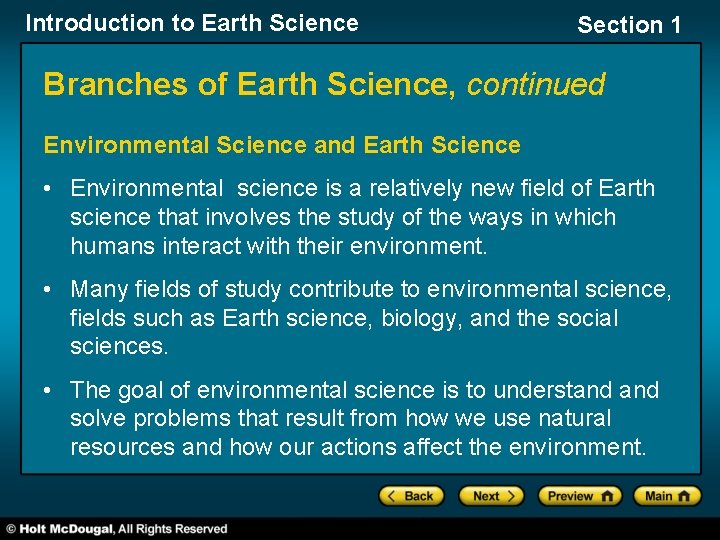 Introduction to Earth Science Section 1 Key Ideas