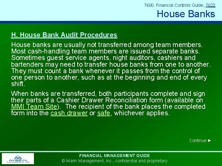 7600 Financial Controls Guide 7622 House Banks Source
