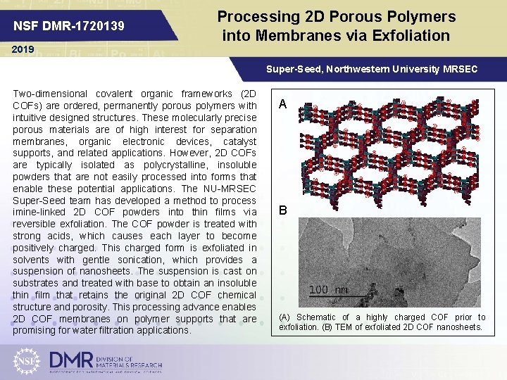NSF DMR1720139 2019 Processing 2 D Porous Polymers