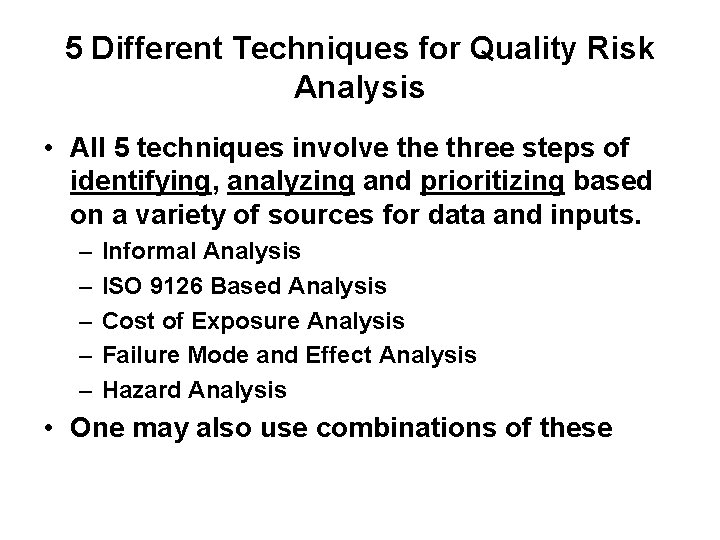 Risk Analysis for Testing Based on Chapter 9