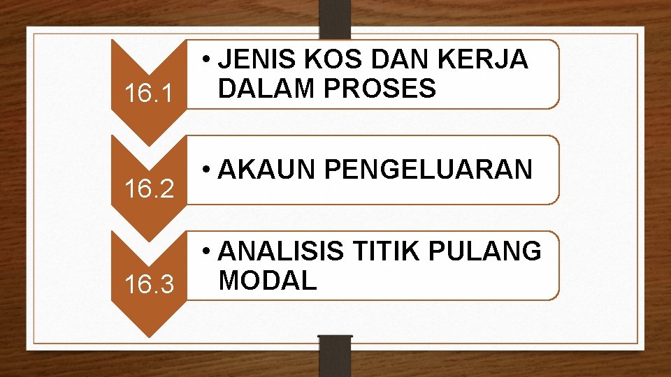 MODUL 16 PERAKAUNAN KOS JENIS KOS DAN KERJA