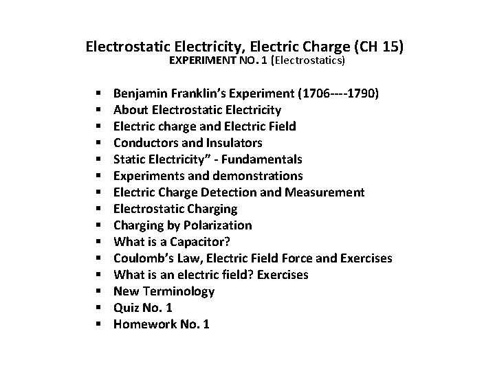 Electrostatic Electricity Electric Charge CH 15 EXPERIMENT NO