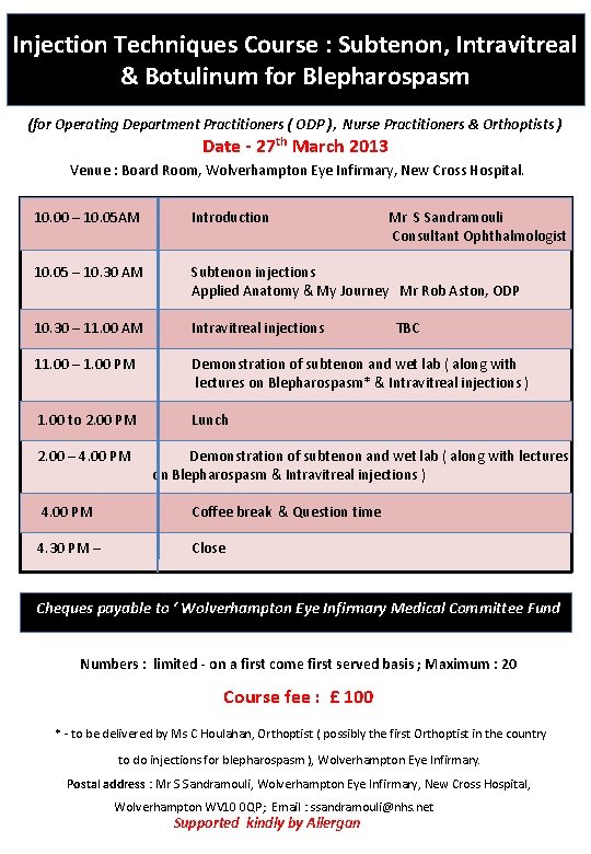 Injection Techniques Course Subtenon Intravitreal Botulinum for ...