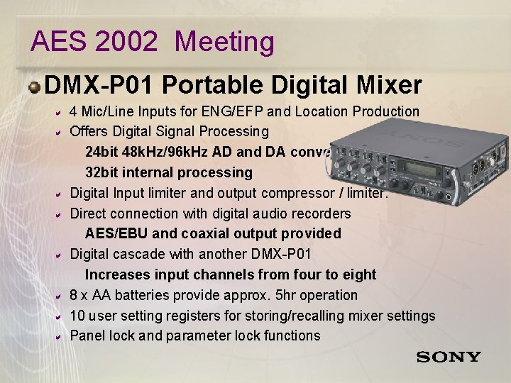 AES 2002 Meeting DMXP 01 Portable Digital Mixer