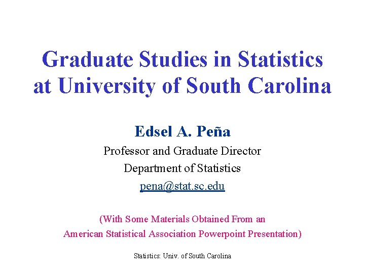 Graduate Studies in Statistics at University of South