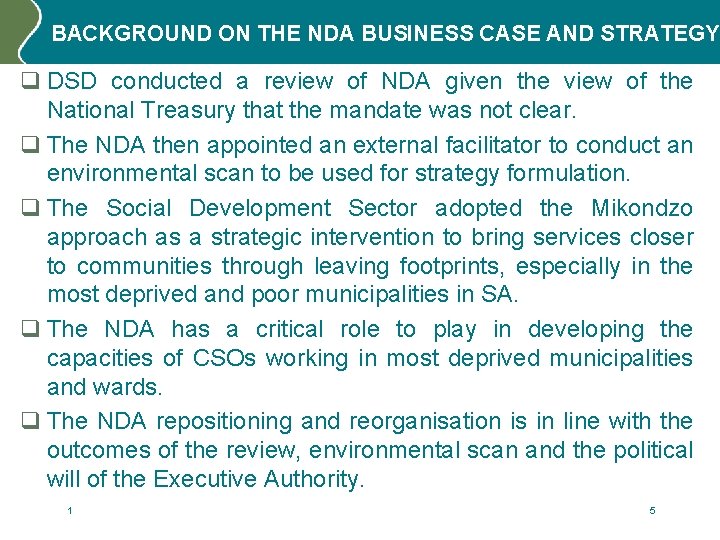 PRESENTATION ON THE NDA BUSINESS CASE PORTFOLIO COMMITTEE