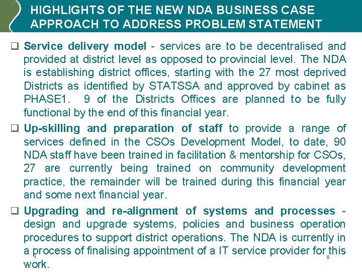 PRESENTATION ON THE NDA BUSINESS CASE PORTFOLIO COMMITTEE