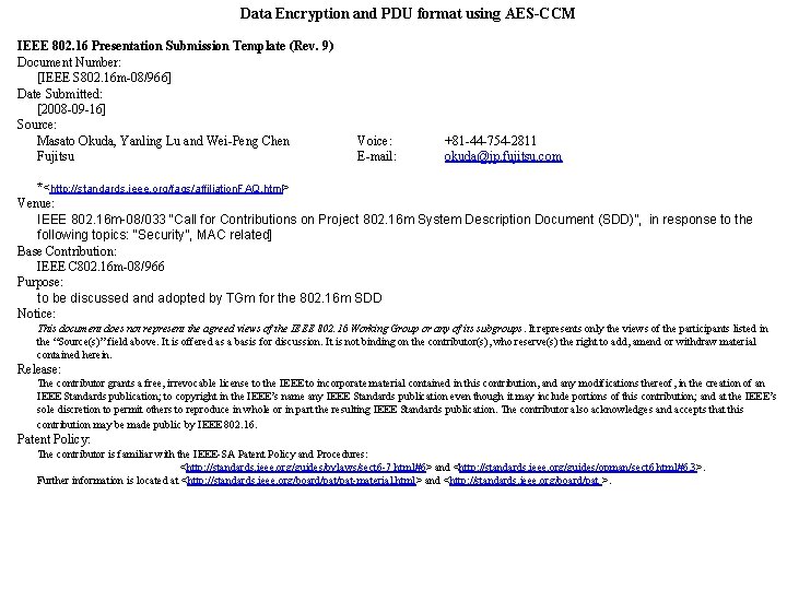 Data Encryption and PDU format using AESCCM IEEE