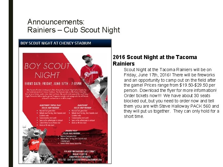 MAY PACK MEETING Opening Ceremony Bears Scout Oath