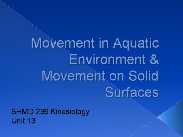 Movement in Aquatic Environment Movement on Solid Surfaces