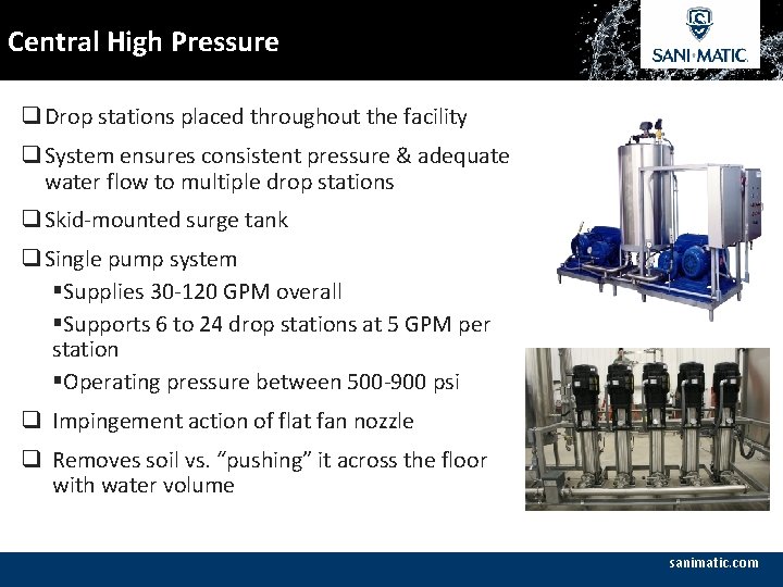 Boosted Pressure Systems SaniMatic University Boosted Pressure Systems